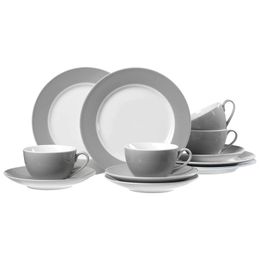 Ritzenhoff & Breker Geschirr-Set RITZENHOFF & BREKER "Kaffeeservice Doppio 12er Set", grau, 12, Porzellan, Geschirr-Sets, Geschirr-Set, Sp&uuml;lmaschinengeeignet, Sp&uuml;lmaschinenfest