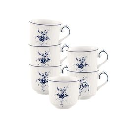Villeroy & Boch Espressotasse VILLEROY & BOCH "Mokka-/Espressotassen Vieux Luxembourg 70 ml 6er Set wei&szlig;-blau", bunt (wei&szlig;, blau), B:6,6cm H:5,8cm, Porzellan, Trinkgef&auml;&szlig;e, Espressotasse, Sp&uuml;lmaschinenfest, Mikrowellensicher