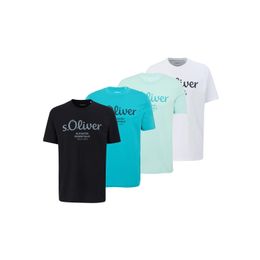 T-Shirt s.Oliver "T-Shirt Logo T-Shirt 4er Pack", Herren, Gr. L, blau (wei&szlig;, t&uuml;rkis, t&uuml;rkis, schwarz), Obermaterial: 100% Baumwolle CO., Shirts T-Shirt