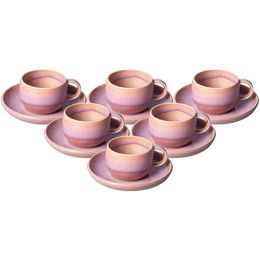 Tasse "Kaffeetassen mit Untertassen Perlemor Coral 190 ml 6er Set rosa", rosa, B:16,1cm H:9,4cm &Oslash;:16,1cm, Porzellan, LIKE. BY VILLEROY & BOCH, Trinkgef&auml;&szlig;e, Tasse, Sp&uuml;lmaschinengeeignet, Mikrowellengeeignet