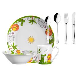 Kindergeschirr-Set Leonardo "Kindergeschirr mit Besteck Krokodil / Elefant / L&ouml;we Bambini bunt", bunt, 7, Geschirr-Sets, Sp&uuml;lmaschinengeeignet