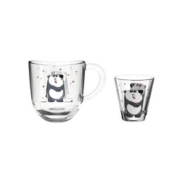 Kinderbecher Leonardo "Kindertasse und Trinkglas Bambini 2er Set", bunt (panda), B:2cm H:2cm, Glas, Trinkgef&auml;&szlig;e, Kinderbecher, Sp&uuml;lmaschinengeeignet
