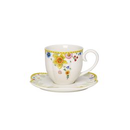 Villeroy & Boch Tasse VILLEROY & BOCH "Kaffeetasse mit Untertasse Spring Awakening 230 ml bunt", bunt, B:2cm H:2cm, Porzellan, Trinkgef&auml;&szlig;e, Tasse, Mikrowellengeeignet