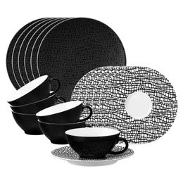 Geschirr-Set Seltmann Weiden "Teeservice Life Fashion 18er Set", schwarz (glamorous schwarz), 18, Porzellan, Geschirr-Sets, Geschirr-Set, Sp&uuml;lmaschinenfest, Mikrowellensicher, Ofenfest