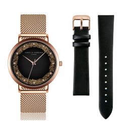 Quarzuhr AMELIA PARKER "SAB1-1", rose gold, schwarz, Armbanduhren, Damen, Quarzuhr