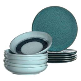 Geschirr-Set Leonardo "Tafelservice Matera 12er Set", blau, 12, Keramik, Geschirr-Sets, Geschirr-Set, Ideal f&uuml;r den Alltag, sp&uuml;lmaschinengeeignet, mikrowellengeeignet