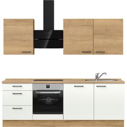K&uuml;chenzeile Nobilia "MIAMI", Ausrichtung w&auml;hlbar, Breite 240 cm", k&uuml;che: wei&szlig;, korpus: eiche sierra nachbildung, arbeitsplatte: eiche sierra nachbildung, B:240,3cm H:216,6cm T:60cm, Komplettk&uuml;chen-Sets, K&uuml;chenzeile, vormontiert, wahlw. mit unterschiedlichen E-Ger&auml;ten-Sets