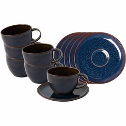Tasse "Kaffeetassen mit Untertassen Crafted 170 ml 12er Set", blau (denim), B:14,9cm H:8,4cm &Oslash;:14,9cm, Porzellan, LIKE. BY VILLEROY & BOCH, Trinkgef&auml;&szlig;e, Tasse, Sp&uuml;lmaschinengeeignet, Mikrowellengeeignet