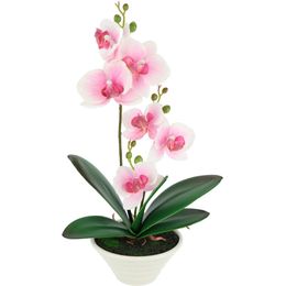 Kunstblume I.GE.A. "Kunstorchidee im Topf", rosa, B:18cm H:30cm T:12cm, Polyester, Kunstpflanzen, 30cm k&uuml;nstliche Orchidee mit Bl&uuml;ten Phalaenopsis Kunstpflanze Pflanze