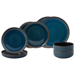 Geschirr-Set "Einsteiger-Set Crafted 8er Set", blau (denim), 8, Porzellan, LIKE. BY VILLEROY & BOCH, Geschirr-Sets, Geschirr-Set, Sp&uuml;lmaschinengeeignet, Mikrowellengeeignet