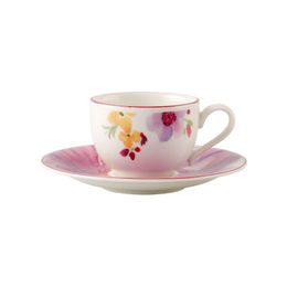 Villeroy & Boch Tasse VILLEROY & BOCH "Espressotasse mit Untertasse Mariefleur Basic 80 ml bunt", bunt, B:2cm H:2cm &Oslash;:12cm, Porzellan, Trinkgef&auml;&szlig;e, Tasse, Sp&uuml;lmaschinengeeignet, Mikrowellenfest