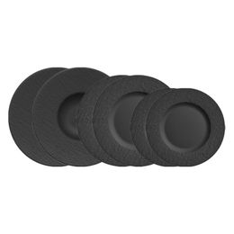 Villeroy & Boch Geschirr-Set VILLEROY & BOCH "Teller-Set Manufacture Rock 6er Set schwarz", schwarz, 6, Porzellan, Geschirr-Sets, Geschirr-Set, Sp&uuml;lmaschinengeeignet, Mikrowellenfest