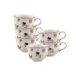 Villeroy & Boch Tasse VILLEROY & BOCH "Teetassen Petite Fleur 130 ml 6er Set wei&szlig;", wei&szlig;, B:9cm H:6cm &Oslash;:9cm, Porzellan, Trinkgef&auml;&szlig;e, Tasse, Sp&uuml;lmaschinengeeignet, Mikrowellengeeignet