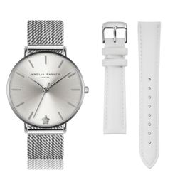 Quarzuhr AMELIA PARKER "SAA1-1", silber, wei&szlig;, Armbanduhren, Damen, Quarzuhr