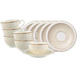 Villeroy & Boch Tasse VILLEROY & BOCH "Fr&uuml;hst&uuml;ckstassen mit Untertassen Ivoire 310 ml 6er Set wei&szlig;-gold", bunt (wei&szlig;, gold), B:18,5cm H:9,3cm &Oslash;:18,5cm, Porzellan, Trinkgef&auml;&szlig;e, Tasse, Sp&uuml;lmaschinenfest