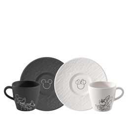 Villeroy & Boch Tasse VILLEROY & BOCH "Kaffeetassen mit Untertassen Manufacture Rock - Mickey Mouse 160 ml 2er Set schwarz-wei&szlig;", bunt (schwarz, wei&szlig;), B:15,4cm H:9,2cm &Oslash;:15,4cm, Porzellan, Trinkgef&auml;&szlig;e, Tasse, Sp&uuml;lmaschinenfest, Mikrowellensicher