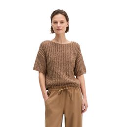 Marc O'Polo Strickpullover MARC O'POLO "aus B&auml;ndchengarn", Damen, Gr. L, burnt braun, Obermaterial: 75% Baumwolle, 25% Polyester, unifarben, U-Boot-Ausschnitt, Pullover Strickpullover