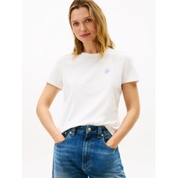 Kurzarmshirt Tommy Hilfiger "TH SCRIPT REG C-NK SS TEE", Damen, Gr. XXL (44), ecru, Single Jersey, Obermaterial: 95% Baumwolle, 5% Elasthan, unifarben, regular fit normal, Rundhals, Shirts, Stretch, Baumwollmischung, regular fit