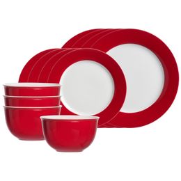 Ritzenhoff & Breker Geschirr-Set RITZENHOFF & BREKER "Basic-Set Doppio 12er Set", rot, 12, Porzellan, Geschirr-Sets, Geschirr-Set, Sp&uuml;lmaschinenfest