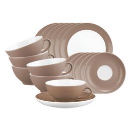 Geschirr-Set Seltmann Weiden "Teeservice Liberty Pure Colors 18er Set", braun (cocoa braun), 18, Porzellan, Geschirr-Sets, Geschirr-Set, Sp&uuml;lmaschinenfest, Mikrowellensicher, Ofenfest