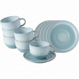 Tasse "Kaffeetassen mit Untertassen Perlemor Aqua 190 ml 6er Set blau", blau, B:16cm H:9,5cm &Oslash;:16cm, Porzellan, LIKE. BY VILLEROY & BOCH, Trinkgef&auml;&szlig;e, Tasse, Sp&uuml;lmaschinengeeignet, Mikrowellengeeignet