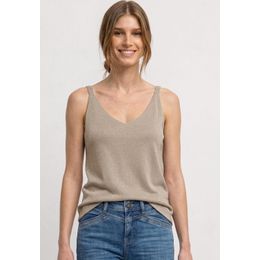 T-Shirt Street One, Damen, Gr. 40, clay sand, Stoff, 53% Polyester, 29% Viskose, 10% Metallfasern, 8% Polyamid, unifarben, comfort fit normal, V-Ausschnitt, abgesteppt, Shirts T-Shirt, mit Glitzer-Details
