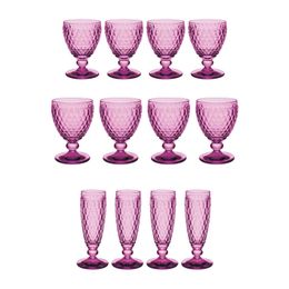 Villeroy & Boch Gl&auml;ser-Set VILLEROY & BOCH "Wasser-, Wein- und Sektgl&auml;ser Boston Coloured 12er Set", pink (berry), B:2cm H:2cm, Glas, Trinkgef&auml;&szlig;e, Sp&uuml;lmaschinenfest