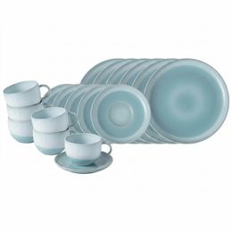 Geschirr-Set "Kaffeeservice Perlemor Aqua 18er Set blau", blau, 18, Porzellan, LIKE. BY VILLEROY & BOCH, Geschirr-Sets, Geschirr-Set, Sp&uuml;lmaschinengeeignet, Mikrowellengeeignet