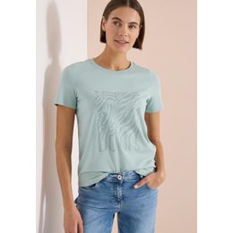 Kurzarmshirt Cecil, Damen, Gr. L (42), crystal mint, Jersey, Obermaterial: 100% Baumwolle, normal h&uuml;ftbedeckend, Rundhals, abgesteppte Kante, Shirts, Sommershirt mit Folienprint