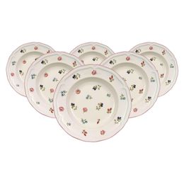 Villeroy & Boch Suppenteller VILLEROY & BOCH "Suppenteller Petite Fleur &oslash; 22,8 cm 6er Set wei&szlig;", wei&szlig;, B:22,8cm H:4,1cm L:22,8cm T:22,8cm &Oslash;:22,8cm, Speiseteller, Sp&uuml;lmaschinengeeignet, Mikrowellengeeignet