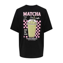 Kurzarmshirt Only "ONLRITA S/S PRINTED TEE CS JRS", Damen, Gr. L, schwarz print:matcha, Jersey, Obermaterial: 100% Baumwolle, bedruckt, loose fit normal, Rundhals, Shirts, Baumwolle, loose fit, Rundhals