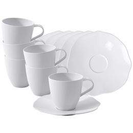 Villeroy & Boch Tasse VILLEROY & BOCH "Kaffeetassen mit Untertassen Pura 150 ml 6er Set wei&szlig;", wei&szlig;, B:15,5cm H:9,7cm &Oslash;:15,6cm, Porzellan, Trinkgef&auml;&szlig;e, Tasse, Sp&uuml;lmaschinenfest, Mikrowellensicher