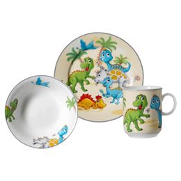 Ritzenhoff & Breker Kindergeschirr-Set RITZENHOFF & BREKER "Kindergeschirr Set Dino bunt", bunt, 3, Porzellan, Geschirr-Sets, Sp&uuml;lmaschinengeeignet, Sp&uuml;lmaschinenfest, Mikrowellensicher