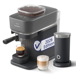 PHILIPS BARISTINA Espressomaschine "BAR308/60 mit Mahlwerk f&uuml;r ganze Bohnen, Milchaufsch&auml;umer inkl.", schwarzgrau, 1, Kaffeemaschinen, 16 bar Pumpendruck, Schwarzgrau, Espressomaschine