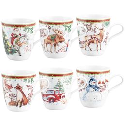 Becher Seltmann Weiden "Henkelbecher Weihnachten 400 ml 6er Set bunt", bunt, B:9cm H:10,3cm &Oslash;:9cm, Porzellan, Trinkgef&auml;&szlig;e, Becher, Sp&uuml;lmaschinengeeignet, Mikrowellenfest, Ofenfest