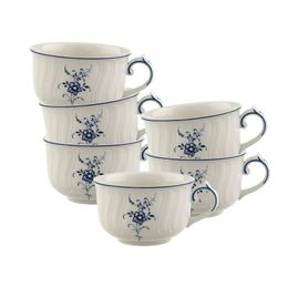 Villeroy & Boch Tasse VILLEROY & BOCH "Teetassen Vieux Luxembourg 150 ml 6er Set wei&szlig;-blau", bunt (wei&szlig;, blau), B:8,4cm H:5,7cm, Porzellan, Trinkgef&auml;&szlig;e, Tasse, Sp&uuml;lmaschinenfest, Mikrowellensicher