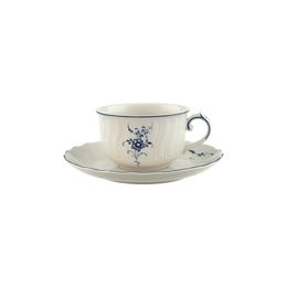 Villeroy & Boch Tasse VILLEROY & BOCH "Teetasse mit Untertasse Vieux Luxembourg 150 ml wei&szlig;-blau", bunt (wei&szlig;, blau), B:15,8cm H:7,7cm &Oslash;:15,8cm, Porzellan, Trinkgef&auml;&szlig;e, Tasse, Sp&uuml;lmaschinengeeignet, Mikrowellengeeignet