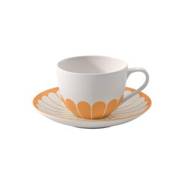 Villeroy & Boch Tasse VILLEROY & BOCH "Cappuccinotasse mit Untertasse Fleur Couleur 300 ml", gelb (soleil), B:17,5cm H:9,5cm &Oslash;:17,5cm, Porzellan, Trinkgef&auml;&szlig;e, Tasse, Sp&uuml;lmaschinenfest, Mikrowellensicher