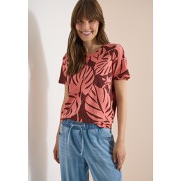 T-Shirt Cecil, Damen, Gr. L (42), coral, Web, 100% Baumwolle, gebl&uuml;mt, normal normal, Rundhals, abgesteppt, Shirts T-Shirt, aus reiner Baumwolle