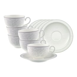 Villeroy & Boch Tasse VILLEROY & BOCH "Cappuccinotassen mit Untertassen Gray Pearl 310 ml 6er Set wei&szlig;", wei&szlig;, B:18,5cm H:9,3cm &Oslash;:18,5cm, Porzellan, Trinkgef&auml;&szlig;e, Tasse, Sp&uuml;lmaschinengeeignet, Mikrowellengeeignet