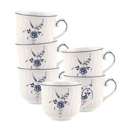 Villeroy & Boch Tasse VILLEROY & BOCH "Cappuccinotassen Vieux Luxembourg 240 ml 6er Set wei&szlig;-blau", bunt (wei&szlig;, blau), B:9,4cm H:7,7cm, Porzellan, Trinkgef&auml;&szlig;e, Tasse, Sp&uuml;lmaschinenfest, Mikrowellensicher