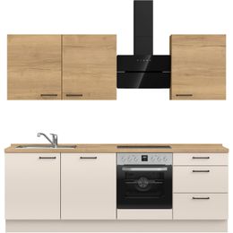 K&uuml;chenzeile Nobilia "MIAMI", Ausrichtung w&auml;hlbar, Breite 240 cm", k&uuml;che: natur, korpus: sand, eiche sierra nachbildung, arbeitsplatte: eiche sierra nachbildung, B:240,3cm H:216,6cm T:60cm, Komplettk&uuml;chen-Sets, K&uuml;chenzeile, vormontiert, wahlw. mit unterschiedlichen E-Ger&auml;ten-Sets