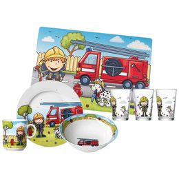 Ritzenhoff & Breker Kindergeschirr-Set RITZENHOFF & BREKER "Geschirr-Set mit Kinderbecher Feuerwehrmann Bernie 7er Set bunt", bunt, 7, Geschirr-Sets, Sp&uuml;lmaschinengeeignet