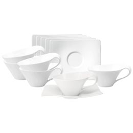 Villeroy & Boch Tasse VILLEROY & BOCH "Teetassen mit Untertassen NewWave 220 ml 6er Set wei&szlig;", wei&szlig;, B:14,6cm H:9,6cm, Porzellan, Trinkgef&auml;&szlig;e, Tasse, Sp&uuml;lmaschinengeeignet, Mikrowellengeeignet