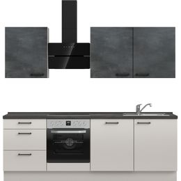 K&uuml;chenzeile Nobilia "MIAMI", Ausrichtung w&auml;hlbar, Breite 240 cm", k&uuml;che: grau, korpus: seidengrau, arbeitsplatte: schwarzbeton nachbildung, B:240,3cm H:216,6cm T:60cm, Komplettk&uuml;chen-Sets, K&uuml;chenzeile, vormontiert, wahlw. mit unterschiedlichen E-Ger&auml;ten-Sets