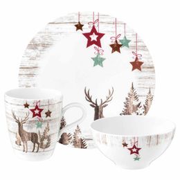 Geschirr-Set Seltmann Weiden "Fr&uuml;hst&uuml;cks-Set Life Christmas 18er Set wei&szlig;-braun", bunt (wei&szlig;, braun), 18, Porzellan, Geschirr-Sets, Geschirr-Set, Sp&uuml;lmaschinengeeignet, Mikrowellengeeignet, Ofenfest, Salamandergeeignet, K&uuml;hlschrankgeeignet, Gefrierschrankgeeignet