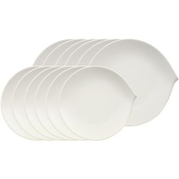 Villeroy & Boch Geschirr-Set VILLEROY & BOCH "Teller-Set Flow 12er Set wei&szlig;", wei&szlig;, 12, Porzellan, Geschirr-Sets, Geschirr-Set, Sp&uuml;lmaschinengeeignet, Mikrowellenfest