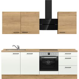 K&uuml;chenzeile Nobilia "MIAMI", Ausrichtung w&auml;hlbar, Breite 240 cm", k&uuml;che: wei&szlig;, korpus: eiche sierra nachbildung, arbeitsplatte: eiche sierra nachbildung, B:240,3cm H:216,6cm T:60cm, Komplettk&uuml;chen-Sets, K&uuml;chenzeile, vormontiert, wahlw. mit unterschiedlichen E-Ger&auml;ten-Sets