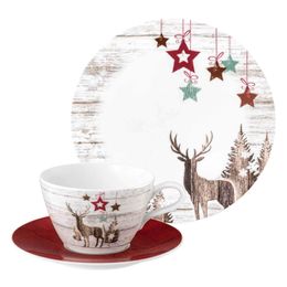 Geschirr-Set Seltmann Weiden "Milchkaffeeservice Life Christmas 18er Set wei&szlig;-braun", bunt (wei&szlig;, braun), 18, Porzellan, Geschirr-Sets, Geschirr-Set, Sp&uuml;lmaschinengeeignet, Mikrowellengeeignet, Ofenfest, Salamandergeeignet, K&uuml;hlschrankgeeignet, Gefrierschrankgeeignet