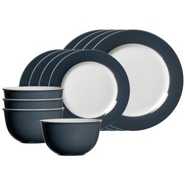 Ritzenhoff & Breker Geschirr-Set RITZENHOFF & BREKER "Basic-Set Doppio 12er Set", grau (anthrazit), 12, Porzellan, Geschirr-Sets, Geschirr-Set, Sp&uuml;lmaschinenfest